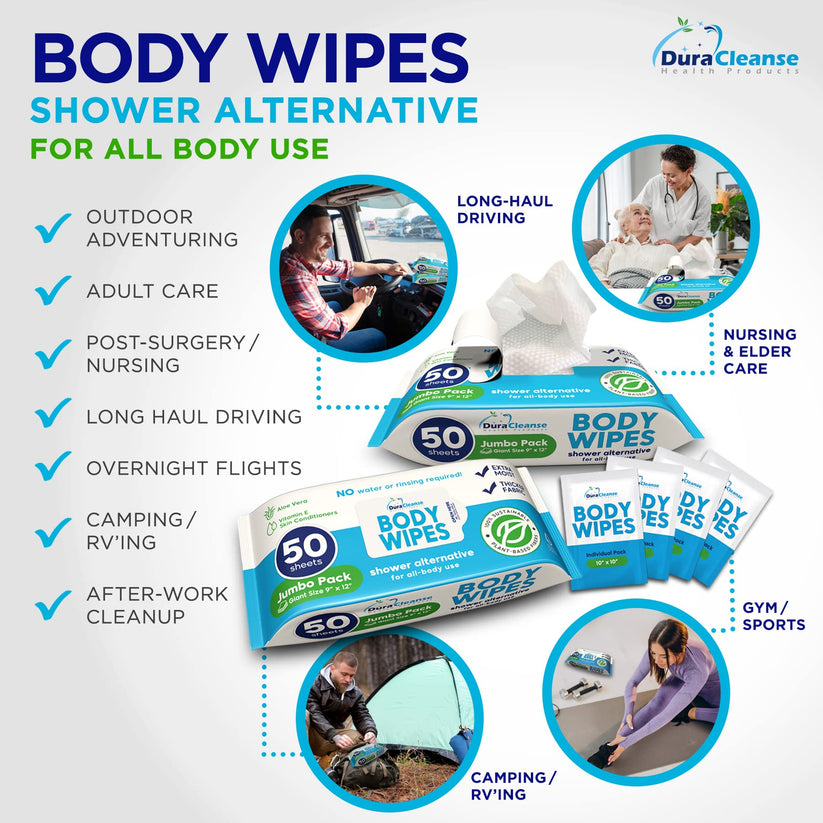 XL Universal Body Wipes (9" x 12") + Travel Size Bonus – Dura-Cleanse.com