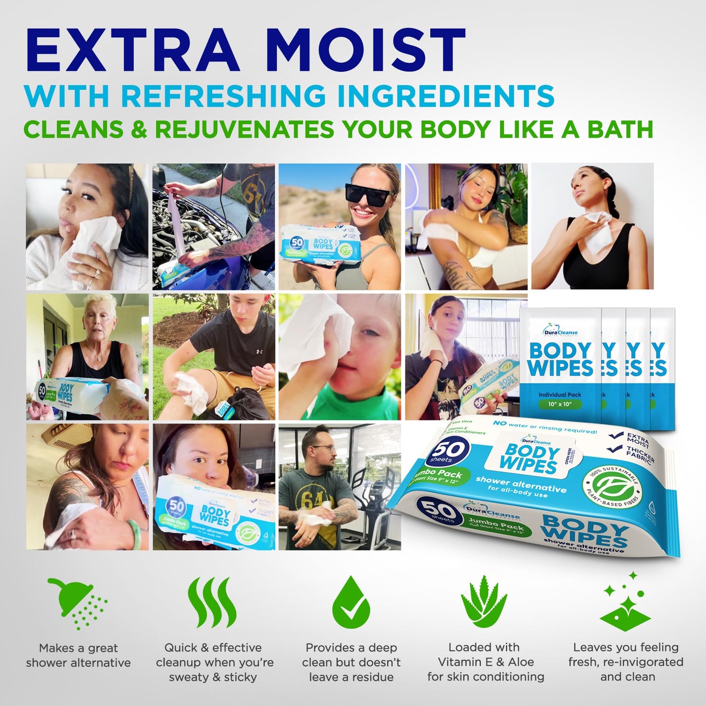 XL Universal Body Wipes (9" x 12") + Travel Size Bonus – Dura-Cleanse.com