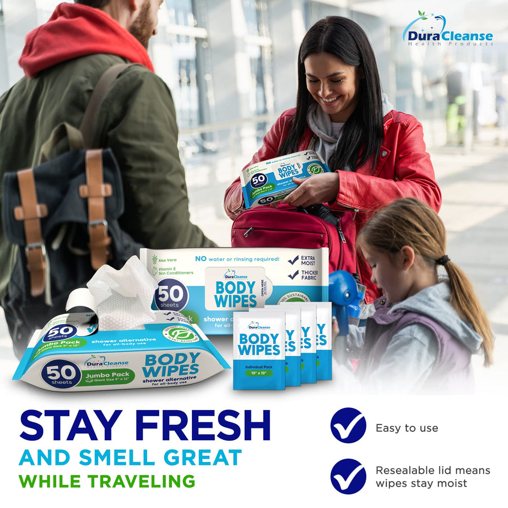 XL Universal Body Wipes (9" x 12") + Travel Size Bonus – Dura-Cleanse.com